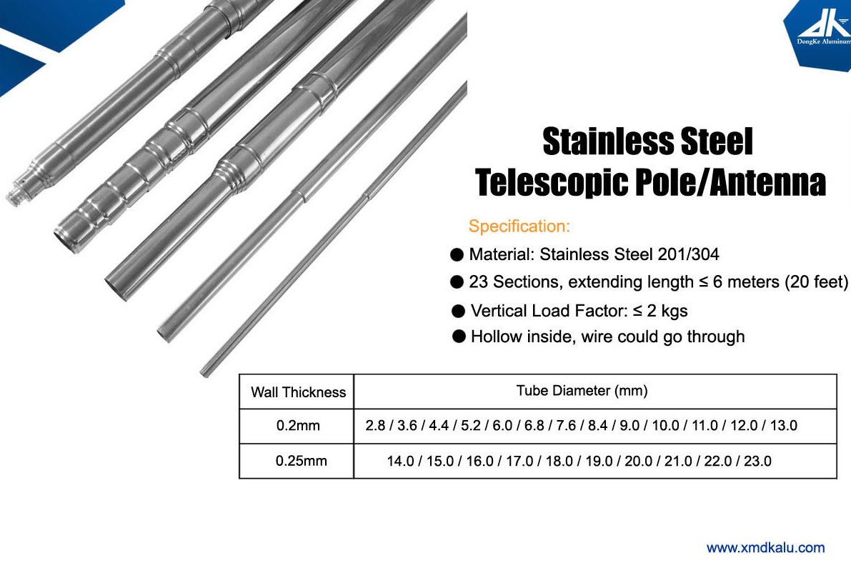 stainless steel telescopic pole with male/female screw head