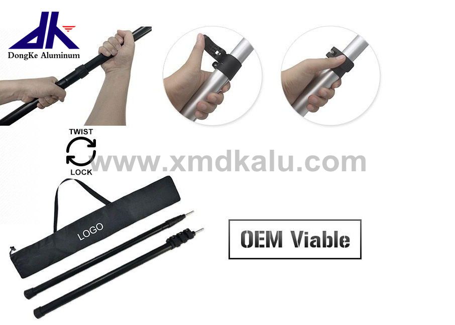Twist lock aluminum telescopic tube with small rod in the end for tents